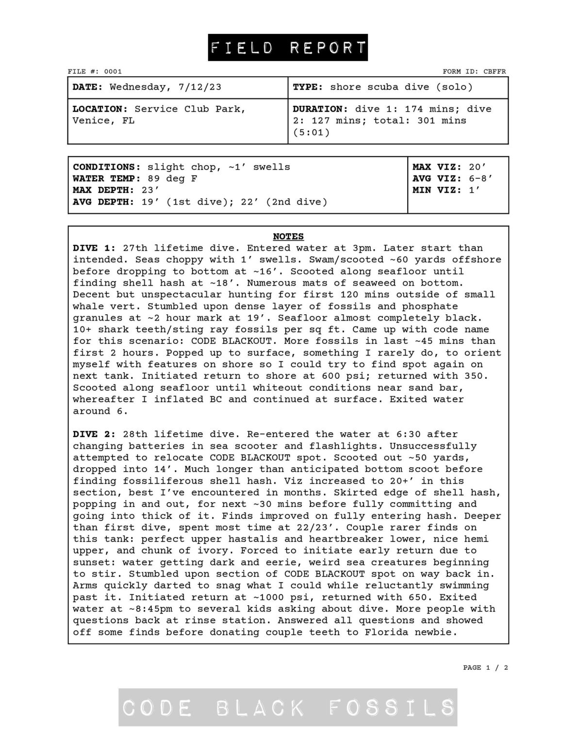 Field Reports - Code Black Fossils
