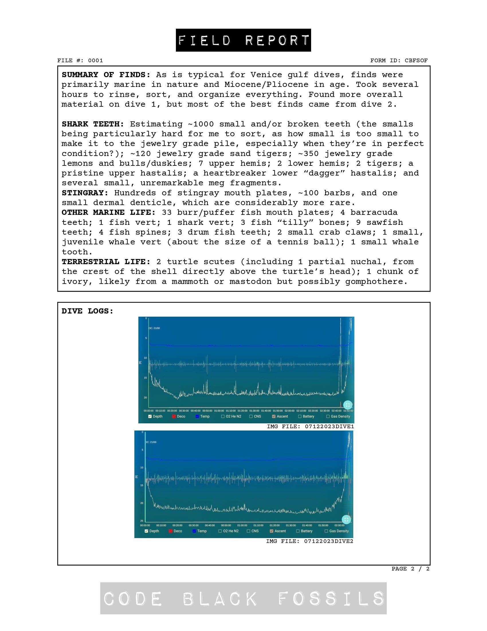 Field Reports - Code Black Fossils